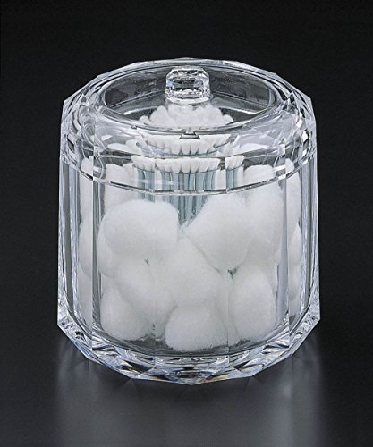 Acrylic Lucite Diamond Line 2-in-1 Cotton Ball and Swab Box with Lid