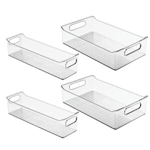 mDesign Plastic Kitchen Pantry Cabinet, Refrigerator or Freezer Food Storage Bins with Handles - Organizers for Fruit, Yogurt, Drinks, Snacks, Pasta, Condiments - Set of 4 - Clear