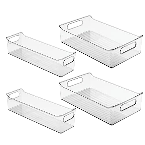 mDesign Plastic Kitchen Pantry Cabinet, Refrigerator or Freezer Food Storage Bins with Handles - Organizers for Fruit, Yogurt, Drinks, Snacks, Pasta, Condiments - Set of 4 - Clear