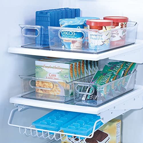 mDesign Plastic Kitchen Pantry Cabinet, Refrigerator or Freezer Food Storage Bins with Handles - Organizers for Fruit, Yogurt, Drinks, Snacks, Pasta, Condiments - Set of 4 - Clear