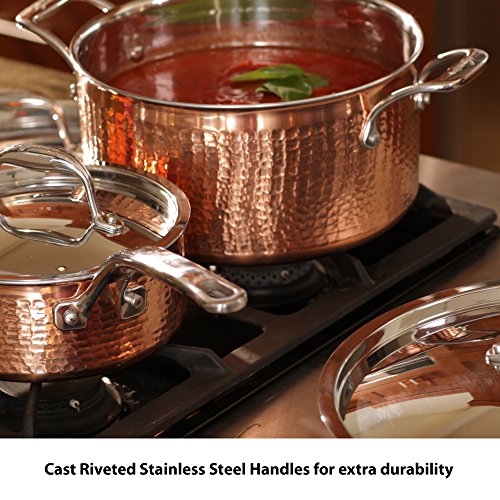 Lagostina Martellata Hammered Copper Cookware Set 10 Piece Copper and Silver