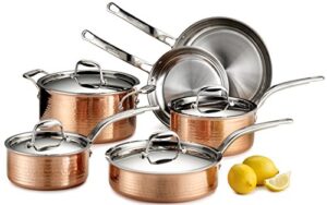 lagostina martellata hammered copper cookware set 10 piece copper and silver