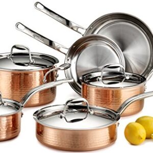 Lagostina Martellata Hammered Copper Cookware Set 10 Piece Copper and Silver