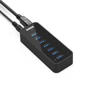 anker 7-port usb 3.0 data hub with 36w power adapter and bc 1.2 charging port for iphone 7/6s plus, ipad air 2, galaxy s series, note series, mac, pc, usb flash drives and more