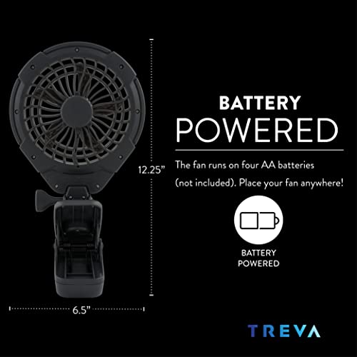 Treva 5 Inch Battery Powered Clip Slim and Portable Cooling Fan with Clamp for Travel, Outdoor,Camping, Car, Office Desk, Baby Stroller - Multi-Directional Rotating and Adjustable Head, Khaki (FC05005)