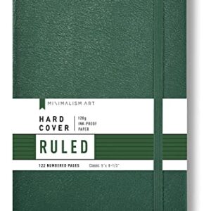 Minimalism Art, Premium Hard Cover Notebook Journal, Classic 5" x 8.3", 122 Numbered Pages, Gusseted Pocket, Ribbon Bookmark, Extra Thick Ink-Proof Paper 120gsm, San Francisco (Ruled, Green)