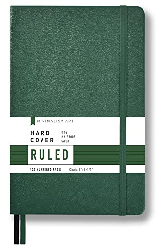 Minimalism Art, Premium Hard Cover Notebook Journal, Classic 5" x 8.3", 122 Numbered Pages, Gusseted Pocket, Ribbon Bookmark, Extra Thick Ink-Proof Paper 120gsm, San Francisco (Ruled, Green)