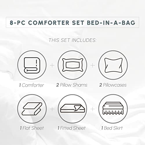 Elegant Comfort® Wrinkle Resistant - Silky Soft Dobby Stripe Bed-in-a-Bag 8-Piece Comforter Set -HypoAllergenic - King Navy Blue