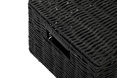 ARPAN Medium Resin Woven Storage Basket Box With Lid & Lock - Black