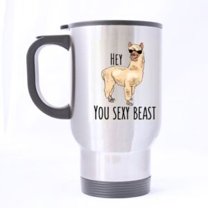 you sexy beast cute alpaca llama gift for boyfriend/girlfriend- funny travel mug 14oz coffee mugs or tea cup cool birthday/christmas gifts for men,women,him,boys and girls