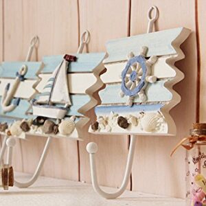 OLizee® Beach Themed Wall Hooks Towel Hat Coat Hangers Rustic Wall Decorations (Set of 4 Hanger)