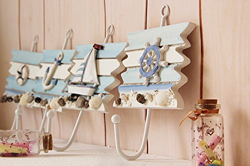 OLizee® Beach Themed Wall Hooks Towel Hat Coat Hangers Rustic Wall Decorations (Set of 4 Hanger)