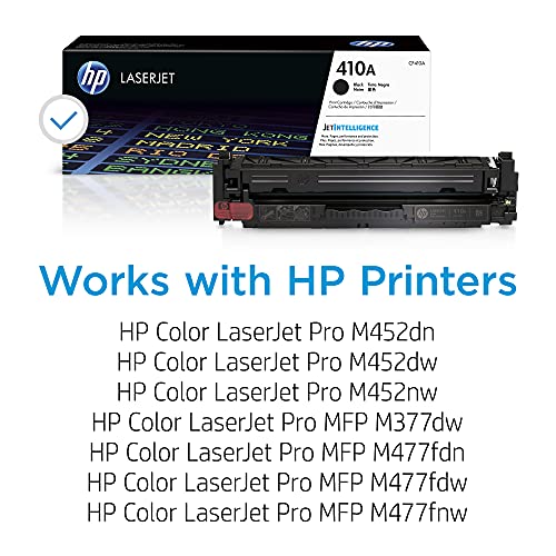 HP 410A Black Toner Cartridge | Works with HP Color LaserJet Pro M452 Series, HP Color LaserJet Pro MFP M377, M477 Series | CF410A