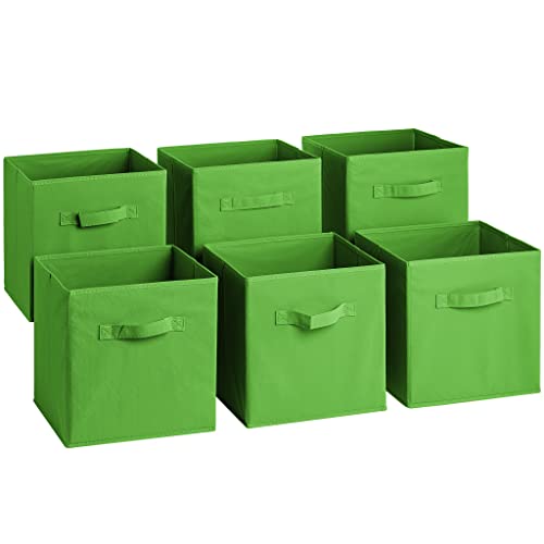 Sorbus Foldable Storage Cubes - 6 Fabric Baskets for Organizing Pantry, Closet, Shelf, Nursery, Playroom, Toy Box, Cubby - 11 Inch Dual Handle Collapsible Closet Organizers and Storage Bins (Green)