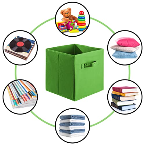 Sorbus Foldable Storage Cubes - 6 Fabric Baskets for Organizing Pantry, Closet, Shelf, Nursery, Playroom, Toy Box, Cubby - 11 Inch Dual Handle Collapsible Closet Organizers and Storage Bins (Green)