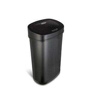 ninestars dzt-50-9bk automatic touchless infrared motion sensor trash can, 13 gal 50l, black steel base (oval, black lid)