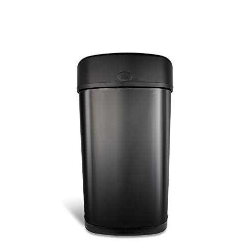 NINESTARS DZT-50-9BK Automatic Touchless Infrared Motion Sensor Trash Can, 13 Gal 50L, Black Steel Base (Oval, Black Lid)