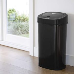 NINESTARS DZT-50-9BK Automatic Touchless Infrared Motion Sensor Trash Can, 13 Gal 50L, Black Steel Base (Oval, Black Lid)