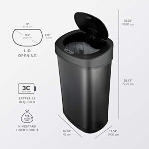 NINESTARS DZT-50-9BK Automatic Touchless Infrared Motion Sensor Trash Can, 13 Gal 50L, Black Steel Base (Oval, Black Lid)