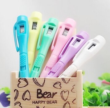 Set of 6 Cute Electronic Clock Ball Point Pen Gifts Prizes for Kids Civil Servants School Office