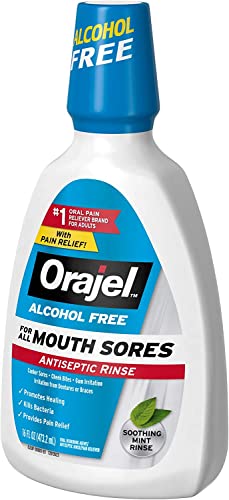 Orajel Alcohol-Free Antiseptic Mouth Sore Rinse, Fresh Mint, 16 Fl Oz (Pack of 2)