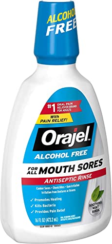 Orajel Alcohol-Free Antiseptic Mouth Sore Rinse, Fresh Mint, 16 Fl Oz (Pack of 2)