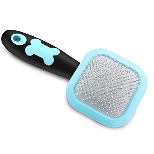 Slicker Brush, PETPAWJOY Dog Brush Gently Cleaning Pin Brush for Shedding Dog Hair Brush for Small Dogs (Small-Blue)