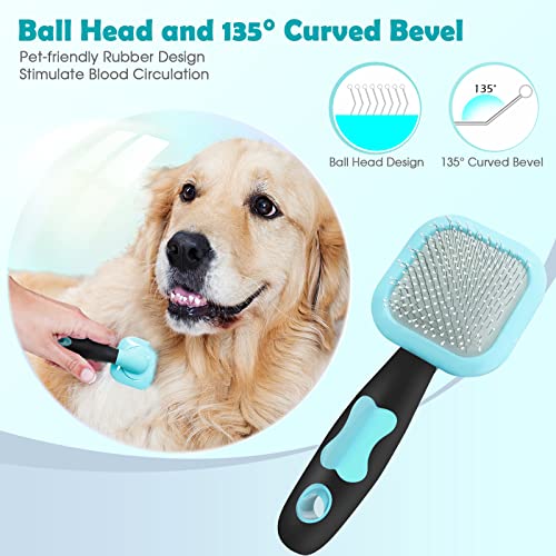 Slicker Brush, PETPAWJOY Dog Brush Gently Cleaning Pin Brush for Shedding Dog Hair Brush for Small Dogs (Small-Blue)