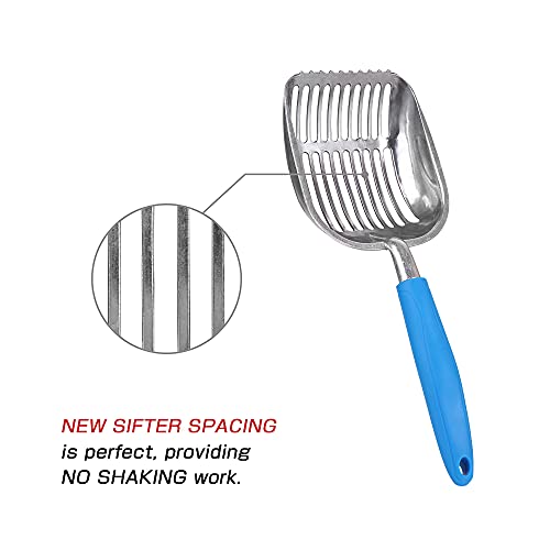 Chi-buy The Latest Update Cat Litter Scoop with Metal TABS/Round Teeth, Deep Shovel Sifter Cats Litter Scoop, Durable Pet Kitty Litter Scooper in Aluminium