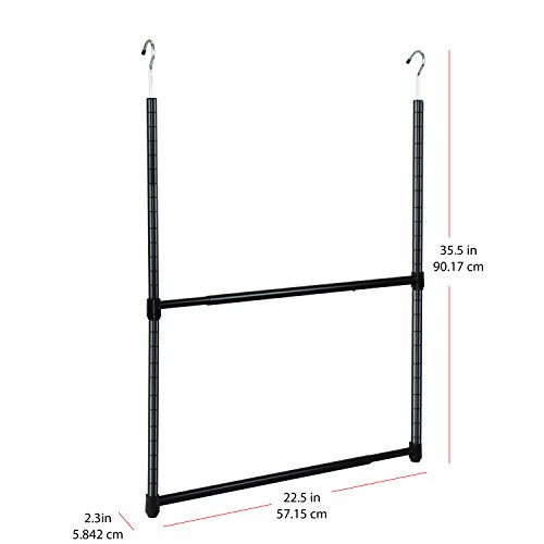 Oceanstar 2-Tier Portable Adjustable Closet Hanger Rod, 23 in, Black