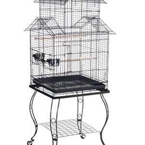 Bird Parrot Cage with Stand Cockatiel Amazon African Grey Caique Conure, 20 X 20 X 57 1/2" h