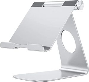 omoton tablet stand holder adjustable, t1 desktop aluminum tablet dock cradle compatible with ipad air/mini, ipad 10.2/9.7, ipad pro 11/12.9, samsung tab and more, silver