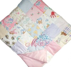 custom embroidered, personalized, cotton flannel patchwork quilt