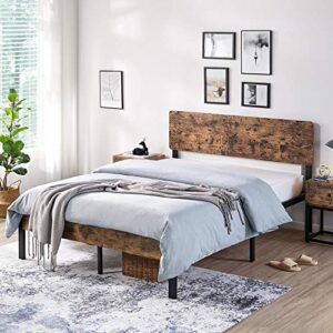 Yaheetech Metal Platform Bed Frame Full with Wood Headboard and Iron Slats, Rustic Country Bed Base with Mattress Foundation/Strong Slats Support/12 Inch Underbed Storage/No Box Spring Needed, Brown