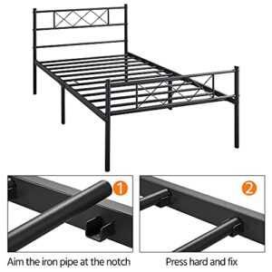 Yaheetech Twin Metal Platform Bed Frame Mattress Foundation with Headboard and Footboard No Box Spring Needed Under Bed Storage Steel Slats Black