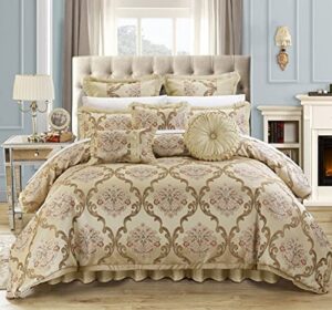 chic home - cs4610-an 9 piece aubrey decorator upholstery comforter set and pillows ensemble, king, beige