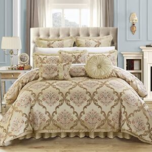 Chic Home - CS4610-AN 9 Piece Aubrey Decorator Upholstery Comforter Set and Pillows Ensemble, King, Beige