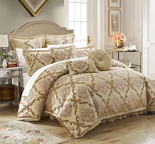 Chic Home - CS4610-AN 9 Piece Aubrey Decorator Upholstery Comforter Set and Pillows Ensemble, King, Beige