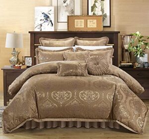 chic home 9 piece como decorator upholstery quality jacquard motif fabric bedroom comforter set & pillows ensemble, king, gold