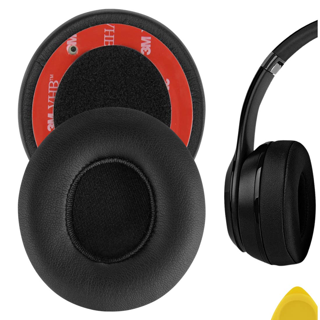 Geekria QuickFit Replacement Ear Pads for Beats Solo 2 Wireless, Solo2.0 Wireless (B0534) On-Ear Headphones Earpads, Headset Ear Cushion Repair Parts (Black)