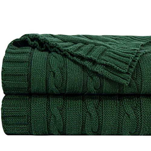 NTBAY 100% Pure Cotton Cable Knit Throw Blanket, Super Soft Warm 51x67 Knitted Throw Blanket for Couch, Sofa, Chair, Bed - Extra Cozy, Machine Washable, Comfortable Home Decor, Dark Green