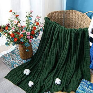 NTBAY 100% Pure Cotton Cable Knit Throw Blanket, Super Soft Warm 51x67 Knitted Throw Blanket for Couch, Sofa, Chair, Bed - Extra Cozy, Machine Washable, Comfortable Home Decor, Dark Green