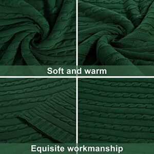 NTBAY 100% Pure Cotton Cable Knit Throw Blanket, Super Soft Warm 51x67 Knitted Throw Blanket for Couch, Sofa, Chair, Bed - Extra Cozy, Machine Washable, Comfortable Home Decor, Dark Green