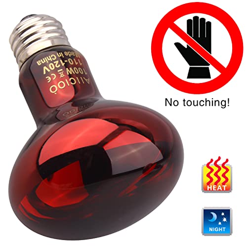 Aiicioo Reptile Red Night Light Bulb - 100W Reptile Heat Lamp Bulb Infrared Basking Spot Lamp for Bearded Dragon Lizard Turtle Hermit Crab Leopard Gecko Snake Chameleon Tank