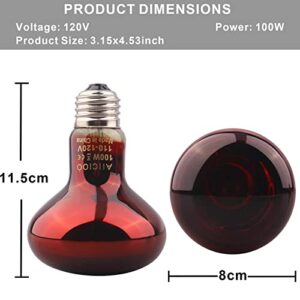 Aiicioo Reptile Red Night Light Bulb - 100W Reptile Heat Lamp Bulb Infrared Basking Spot Lamp for Bearded Dragon Lizard Turtle Hermit Crab Leopard Gecko Snake Chameleon Tank