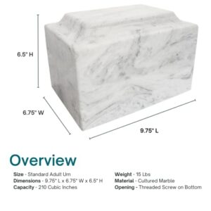 Carrera Classic Cultured Marble Cremation Urn for Ashes, Gray Urn, Grey, Adult Sized Cremation Urn for Human Ashes, Ground Burial, Home Memorial and Funeral Cremation Urn