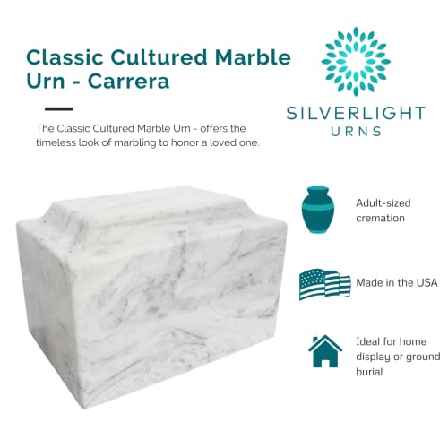 Carrera Classic Cultured Marble Cremation Urn for Ashes, Gray Urn, Grey, Adult Sized Cremation Urn for Human Ashes, Ground Burial, Home Memorial and Funeral Cremation Urn