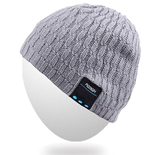 Rotibox Bluetooth Beanie Hat, Winter Knit Cap with Wireless Stereo Headphone Headset Earphone Speaker Mic Hands Free for Outdoor Sports Skiing Snowboarding Running Jogging Camping, Gray