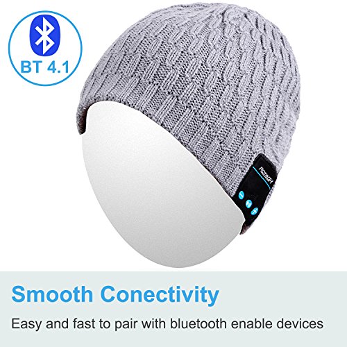 Rotibox Bluetooth Beanie Hat, Winter Knit Cap with Wireless Stereo Headphone Headset Earphone Speaker Mic Hands Free for Outdoor Sports Skiing Snowboarding Running Jogging Camping, Gray