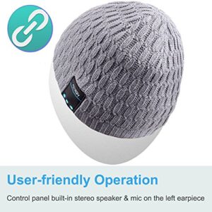 Rotibox Bluetooth Beanie Hat, Winter Knit Cap with Wireless Stereo Headphone Headset Earphone Speaker Mic Hands Free for Outdoor Sports Skiing Snowboarding Running Jogging Camping, Gray